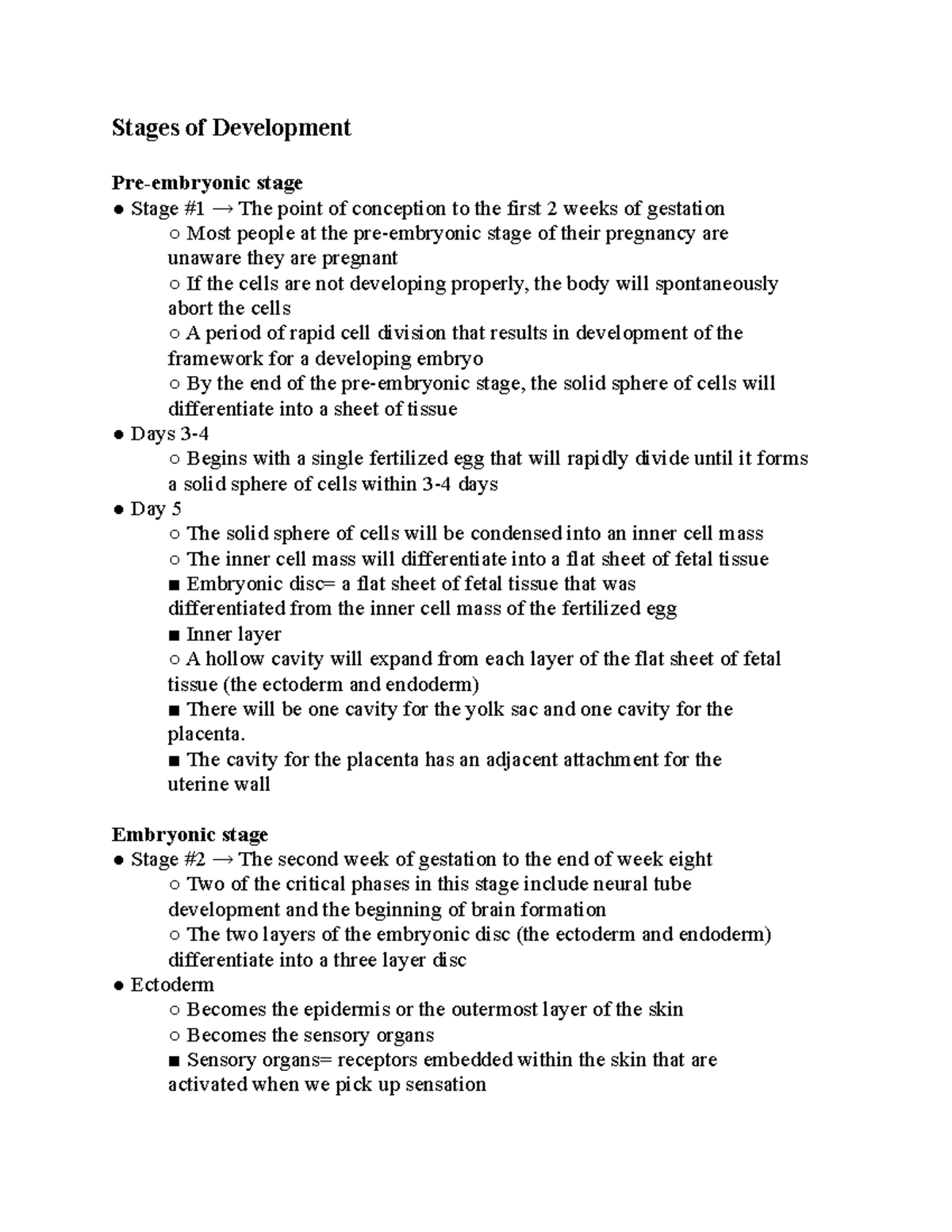 Stages of Neural Development - Stages of Development Pre-embryonic ...