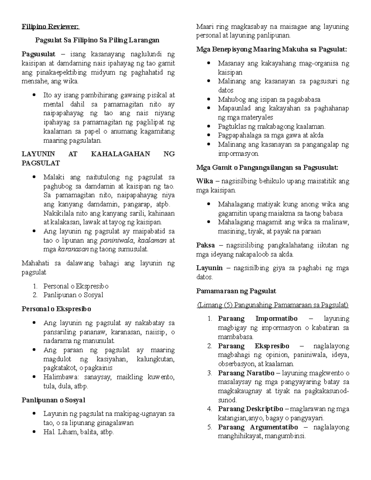 Filipino-Reviewer - Reviewer for Filipino - Filipino Reviewer: Pagsulat ...