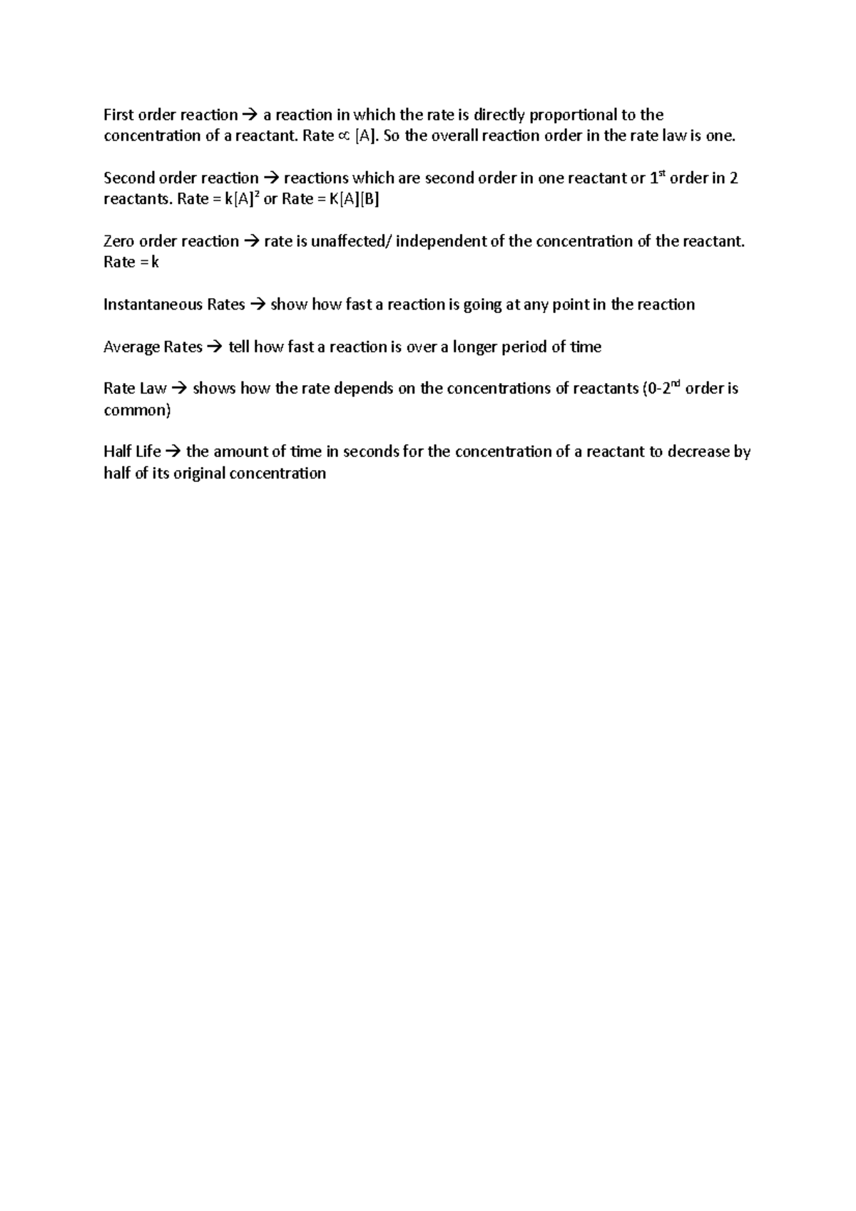 CHEM Kinetics Basic Definitions First Order Reaction A Reaction In