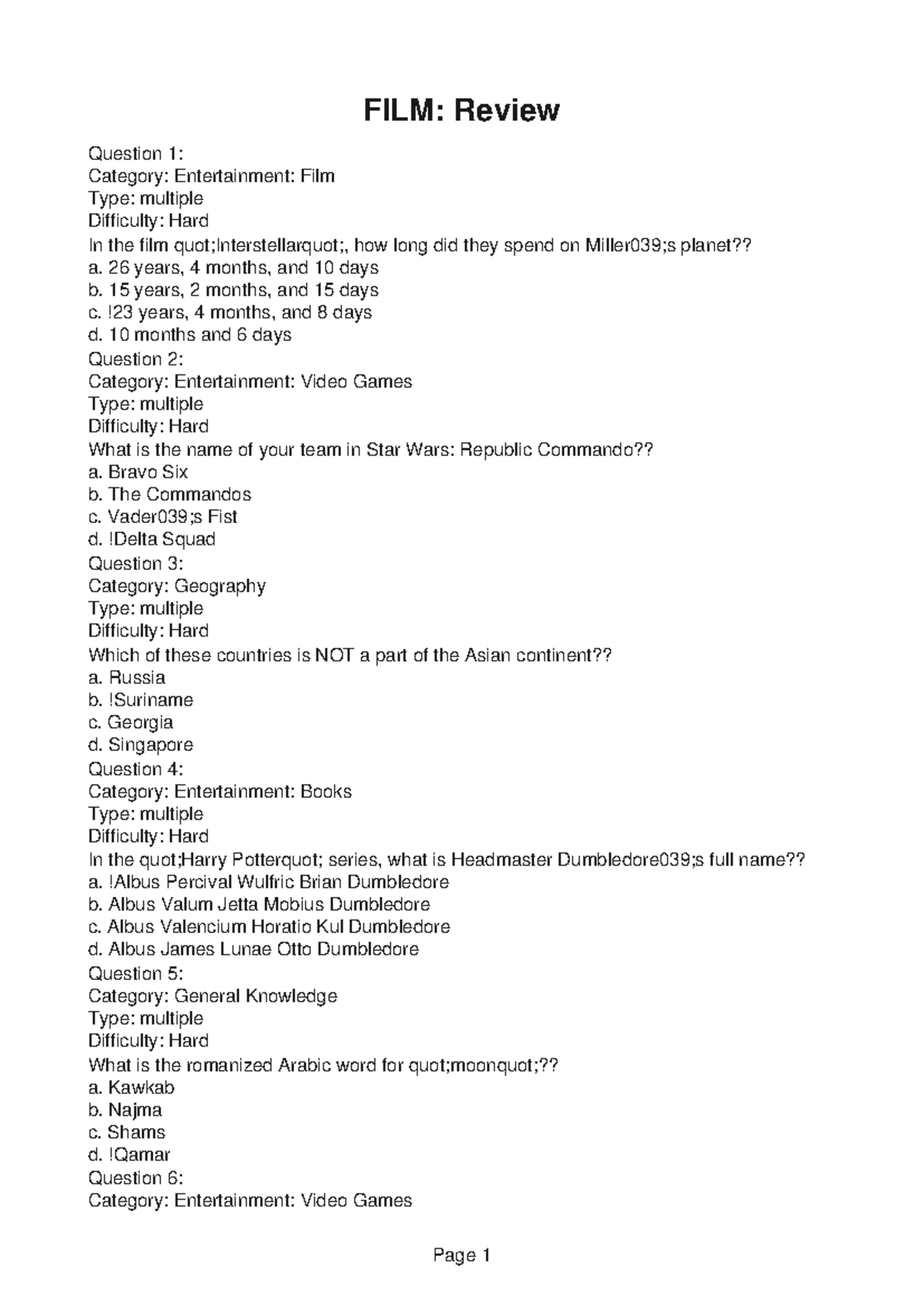FILM140 Diagram 1 - FILM: Review Question 1: Category: Entertainment ...