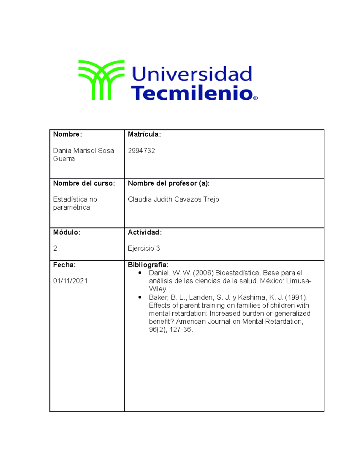 Ejercicio 3 actividad completa octubre 2021 - Nombre: Dania Marisol ...