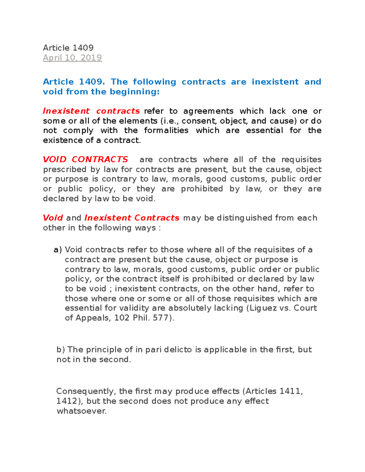 Obligation and Contract Article 1409 - Article 1409 April 10, 2019 ...