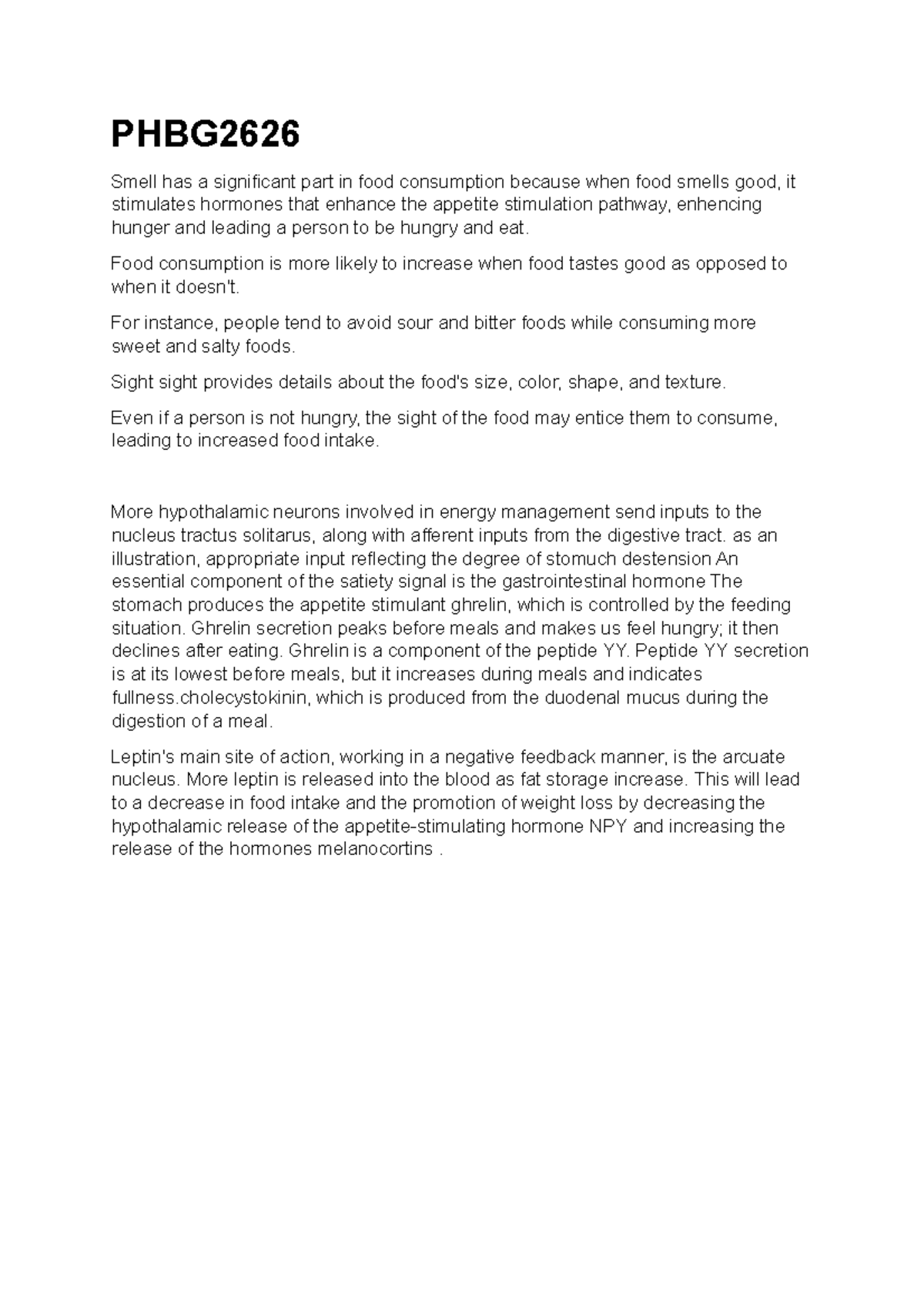 PHBG2626 - PHBG Smell has a significant part in food consumption ...