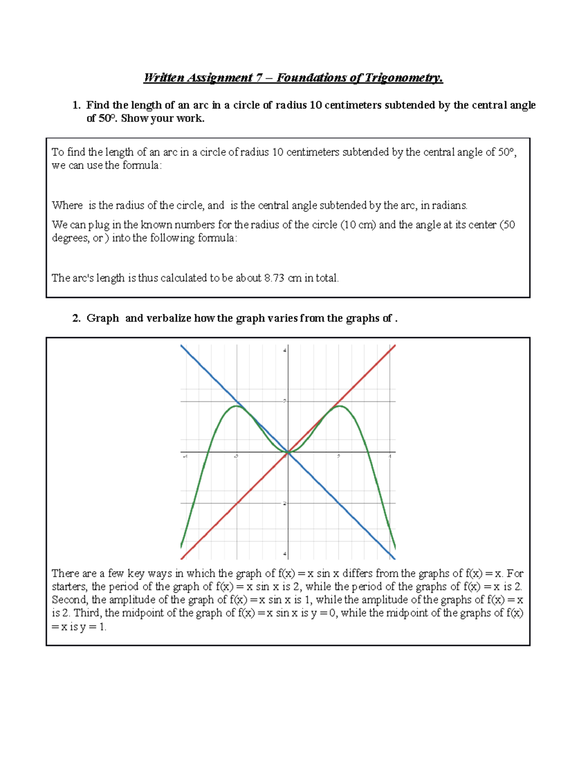 Written Assignment 7 – Foundations of Trigonometry - Written Assignment ...