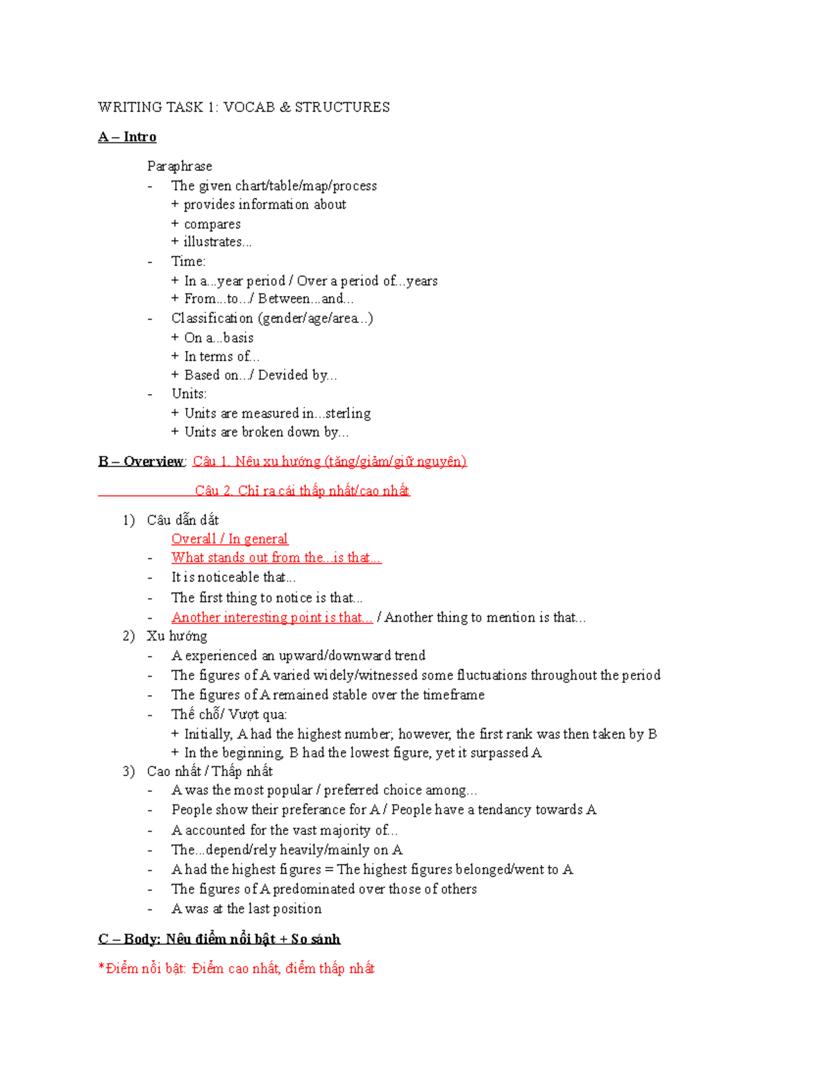 Writing TASK 1 Line Bar Table Pie - WRITING TASK 1: VOCAB & STRUCTURES A – Intro Paraphrase The ...