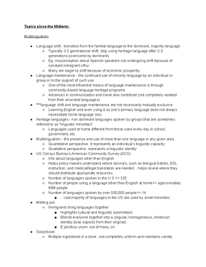 LING 101 final exam notes - Multilingualism and Language Diversity in ...
