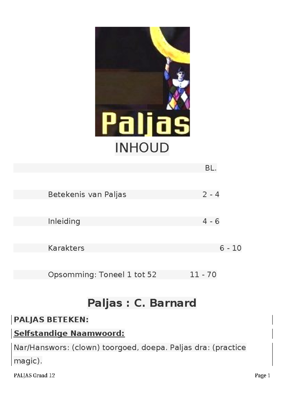 Paljas afrikeng - INHOUD BL. Betekenis van Paljas 2 - 4 Inleiding 4 - 6 ...