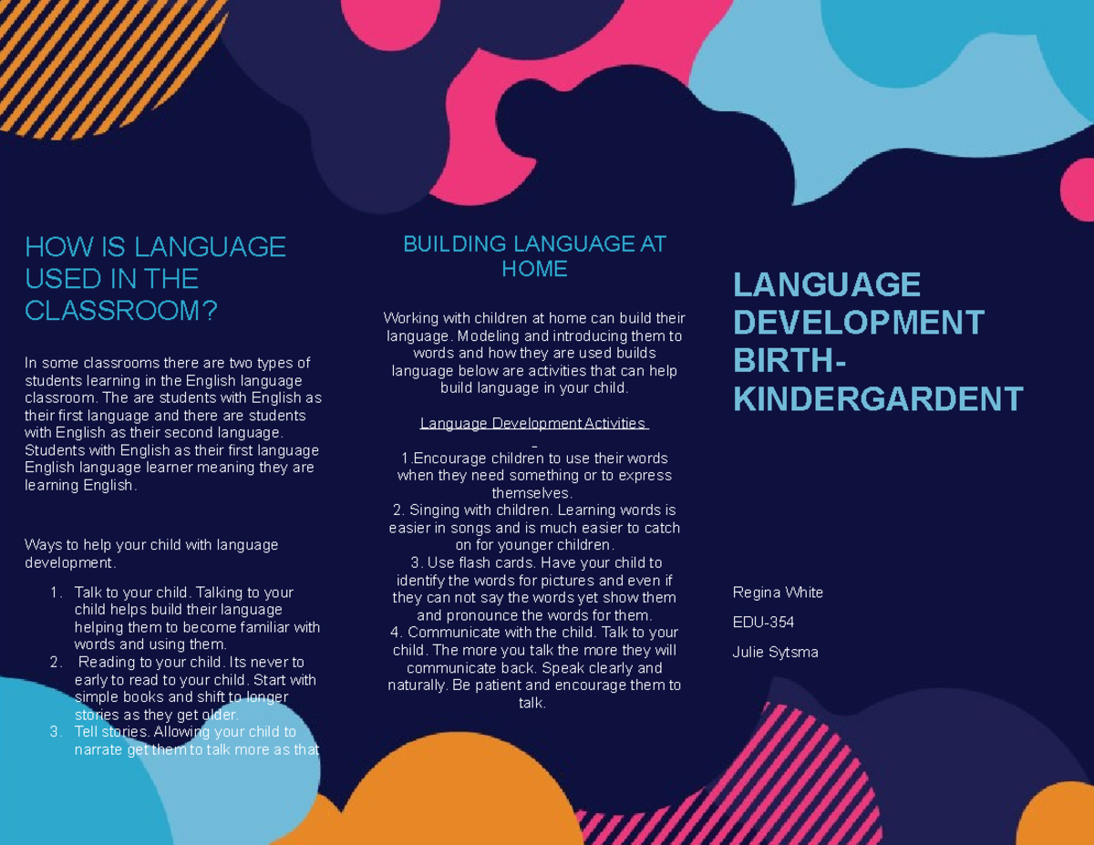 Language Development Pamplet-Regina White - HOW IS LANGUAGE USED IN THE ...