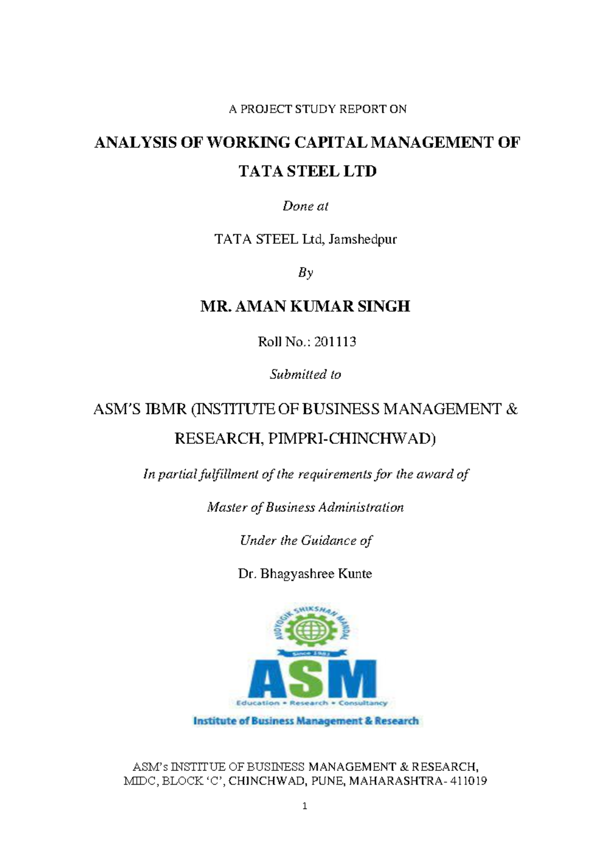 Mba -Working Capital Project Report - A PROJECT STUDY REPORT ON ...