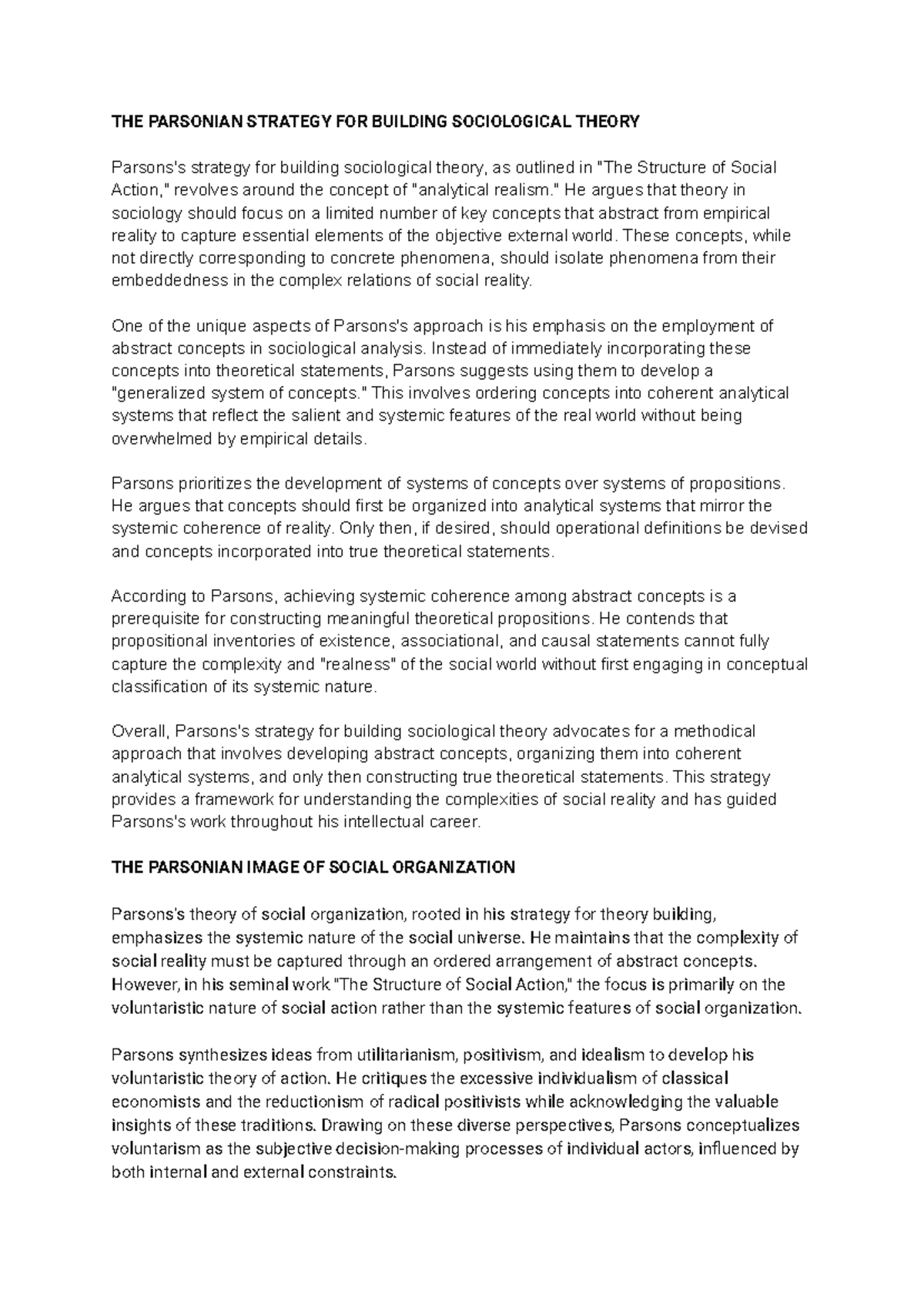 Talcott Parsons - ntoes - THE PARSONIAN STRATEGY FOR BUILDING ...