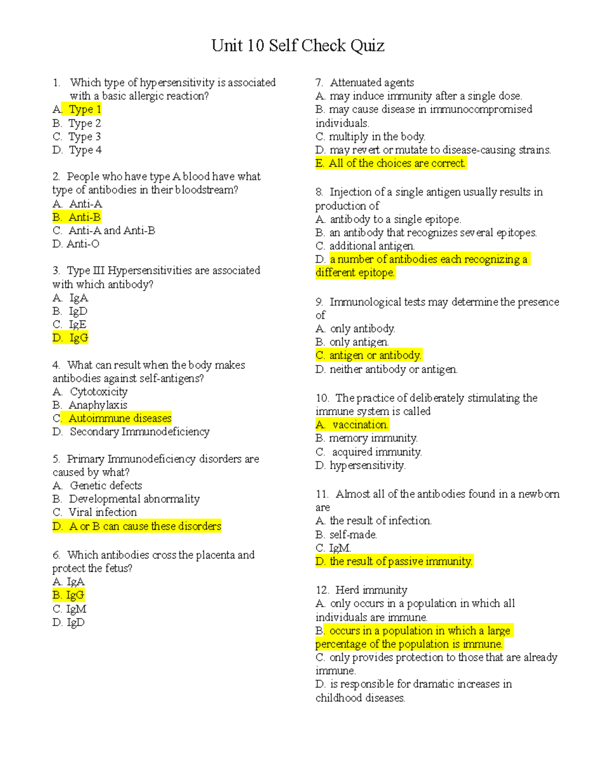 Unit 10 Self Check Quiz - Unit 10 Self Check Quiz Which type of ...