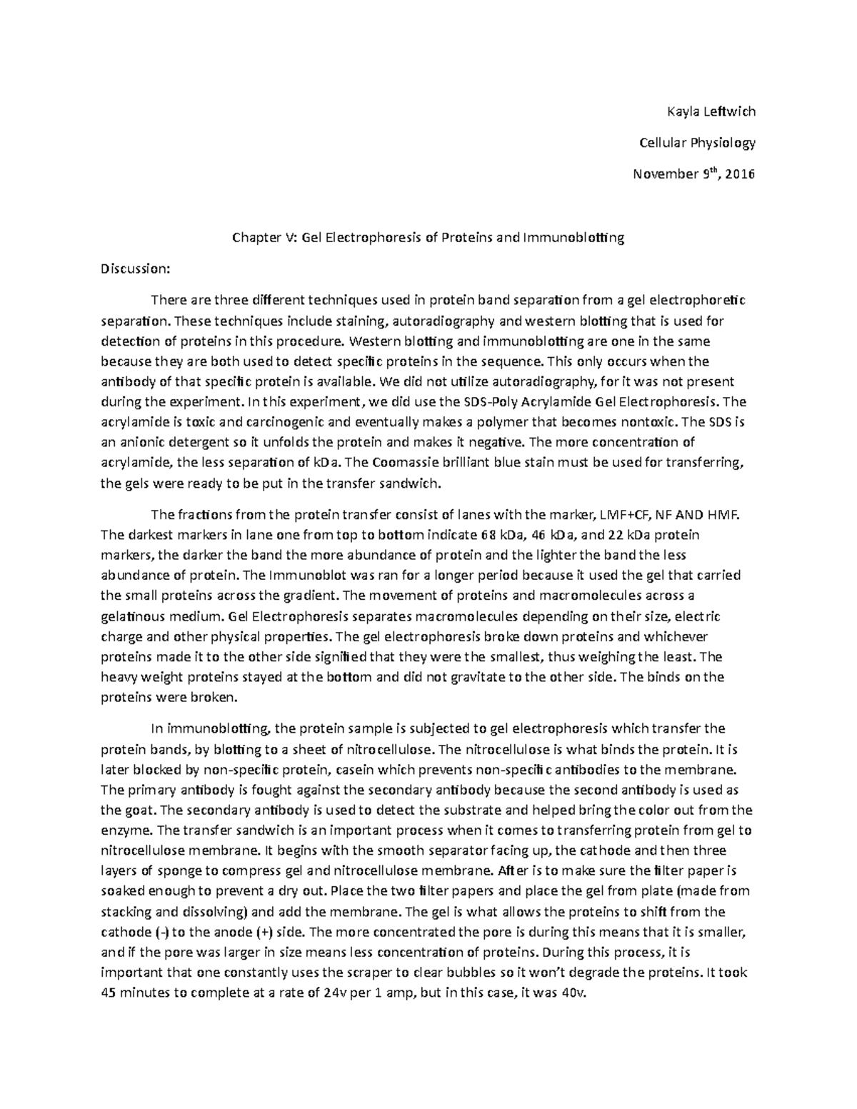 Cell phys lab 5 updated - Cell physiology lab 5 - Kayla Leftwich ...