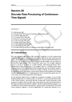 Session 23 - Sampling - DMX4411 Unit 3: Discrete-Time signals 62 Session 23 Sampling Contents 23 ...