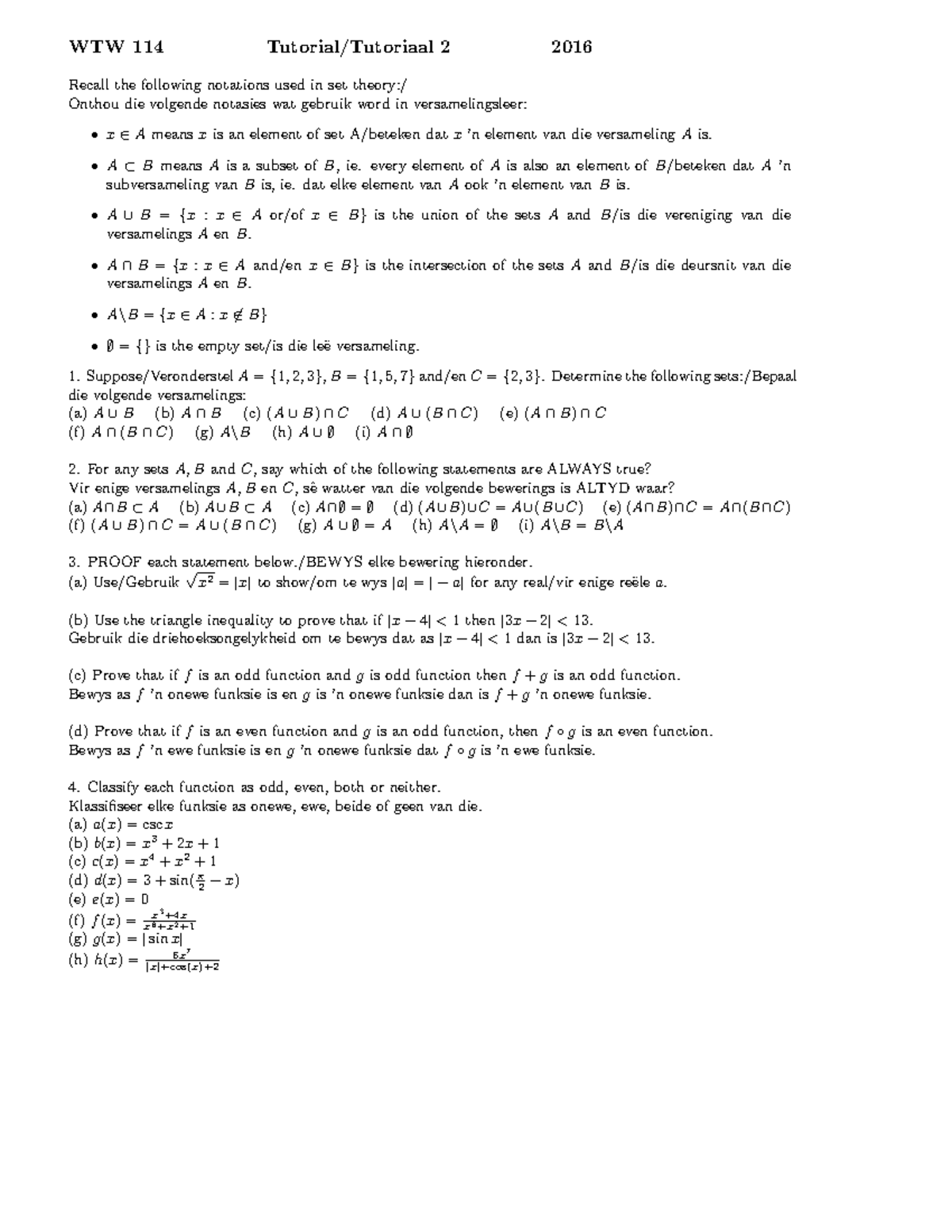 WTW114 Partial Tut2 - Practice problems from tutorials - WTW 114 Tutorial/Tutoriaal 2 2016 ...