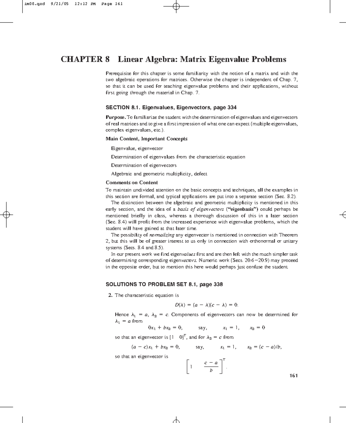 Ch08 - ... - CHAPTER 8 Linear Algebra: Matrix Eigenvalue Problems Prerequisite for this chapter ...