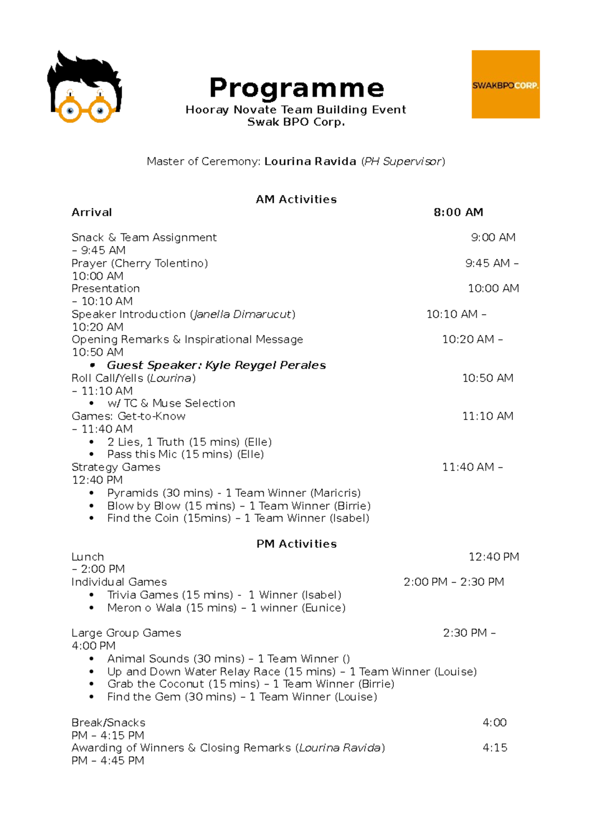 Programme - Facilitators - Novate - Programme Hooray Novate Team ...