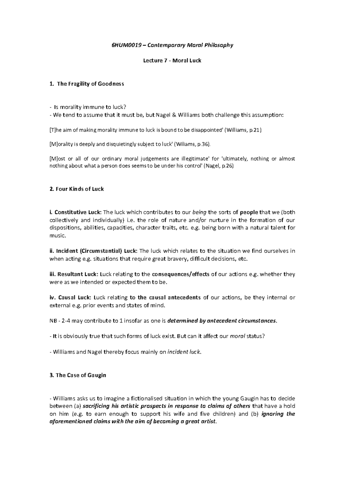 Lecture 7 - Moral Luck - 6HUM0019 – Contemporary Moral Philosophy ...