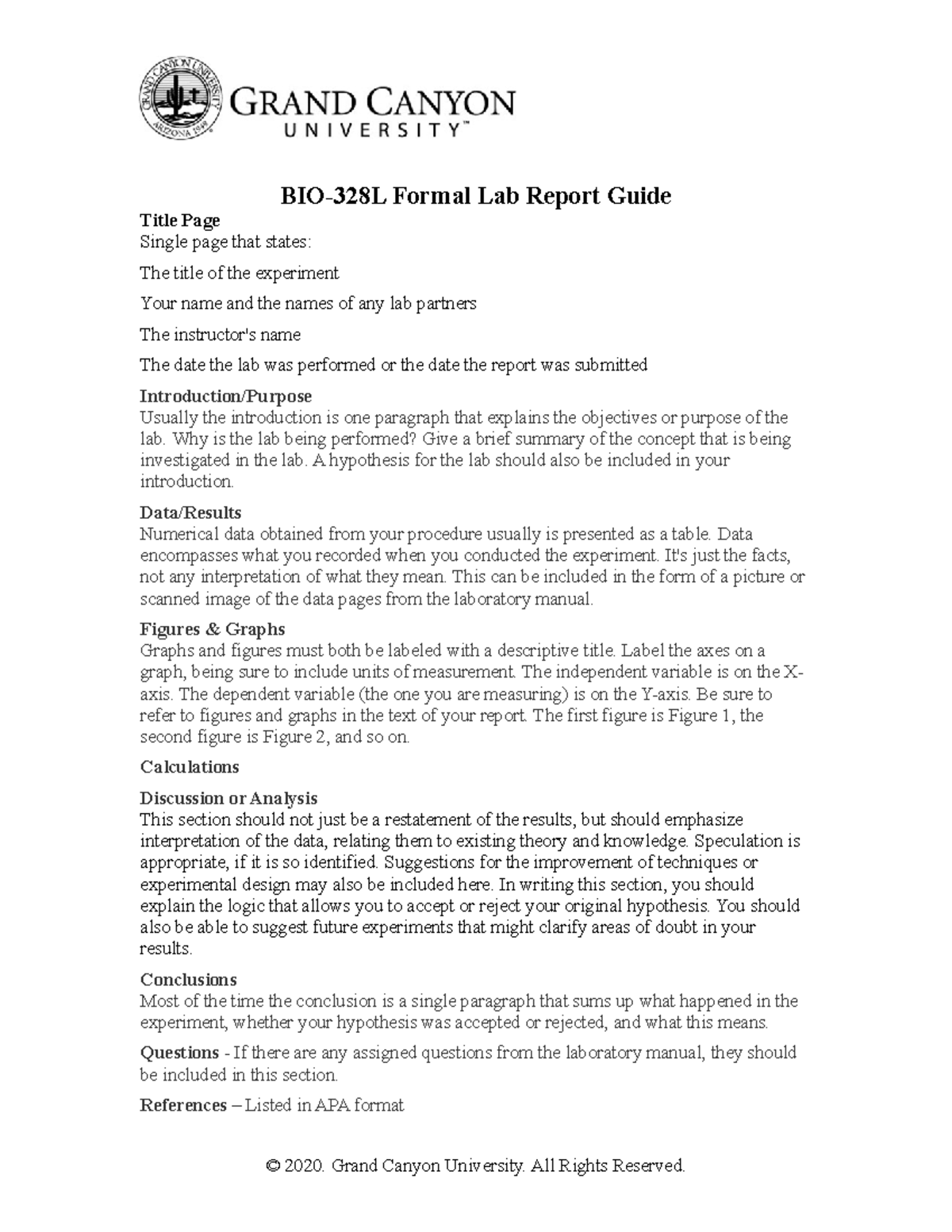 BIO 328L RS Formal Lab Report Guide - BIO-328L Formal Lab Report Guide ...