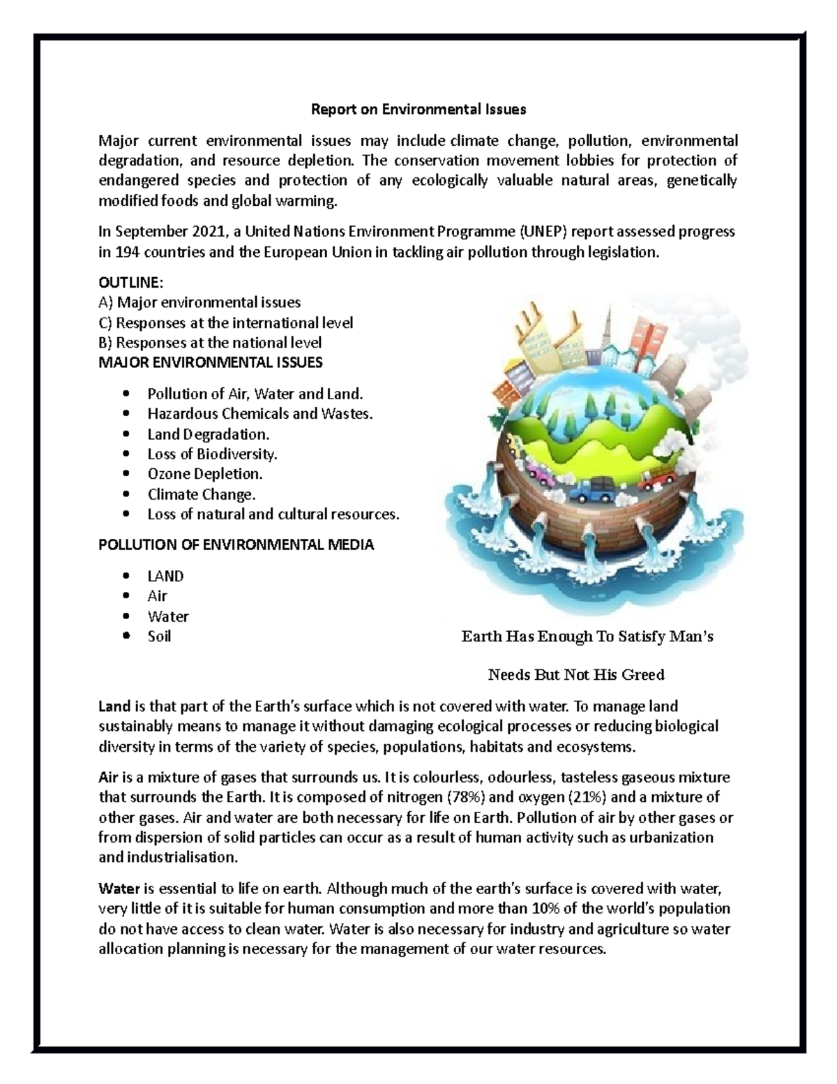 Report on Environmental Issues - The conservation movement lobbies for ...