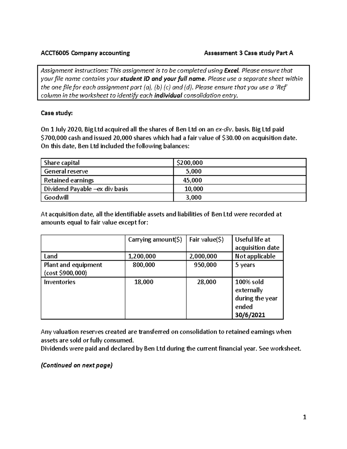 ACCT6005-A 997362148 - ACCT6005 Company accounting Assessment 3 Case ...