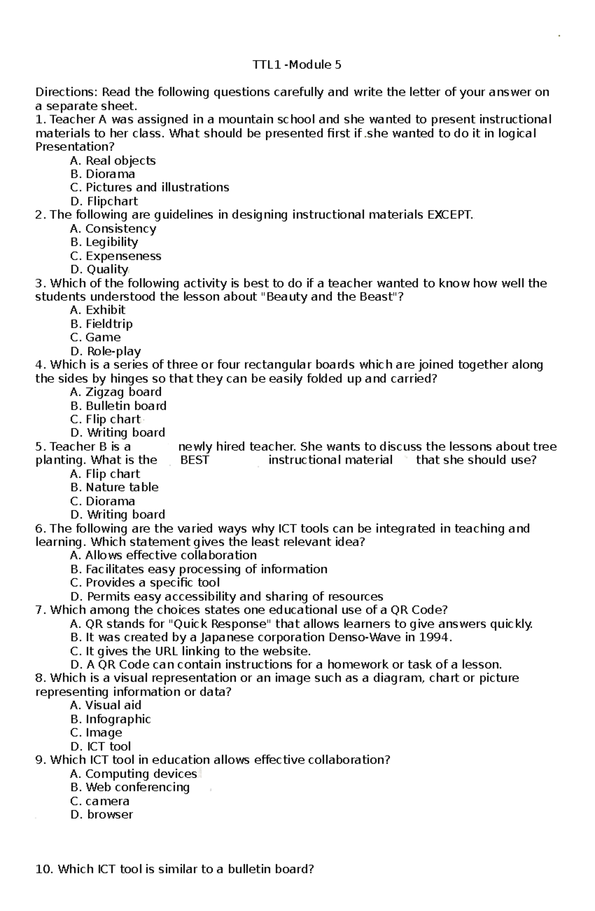 Module 3 Summative test final - TTL1 -Module 5 Directions: Read the ...