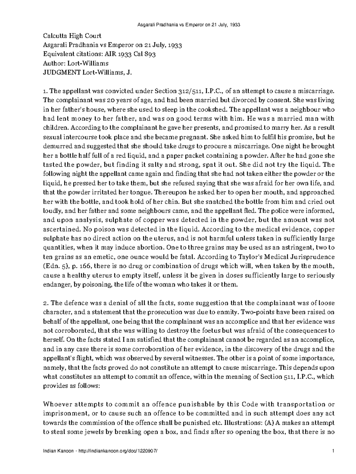 Asgarali Pradhania vs Emperor on 21 July 1933 - Calcutta High Court ...