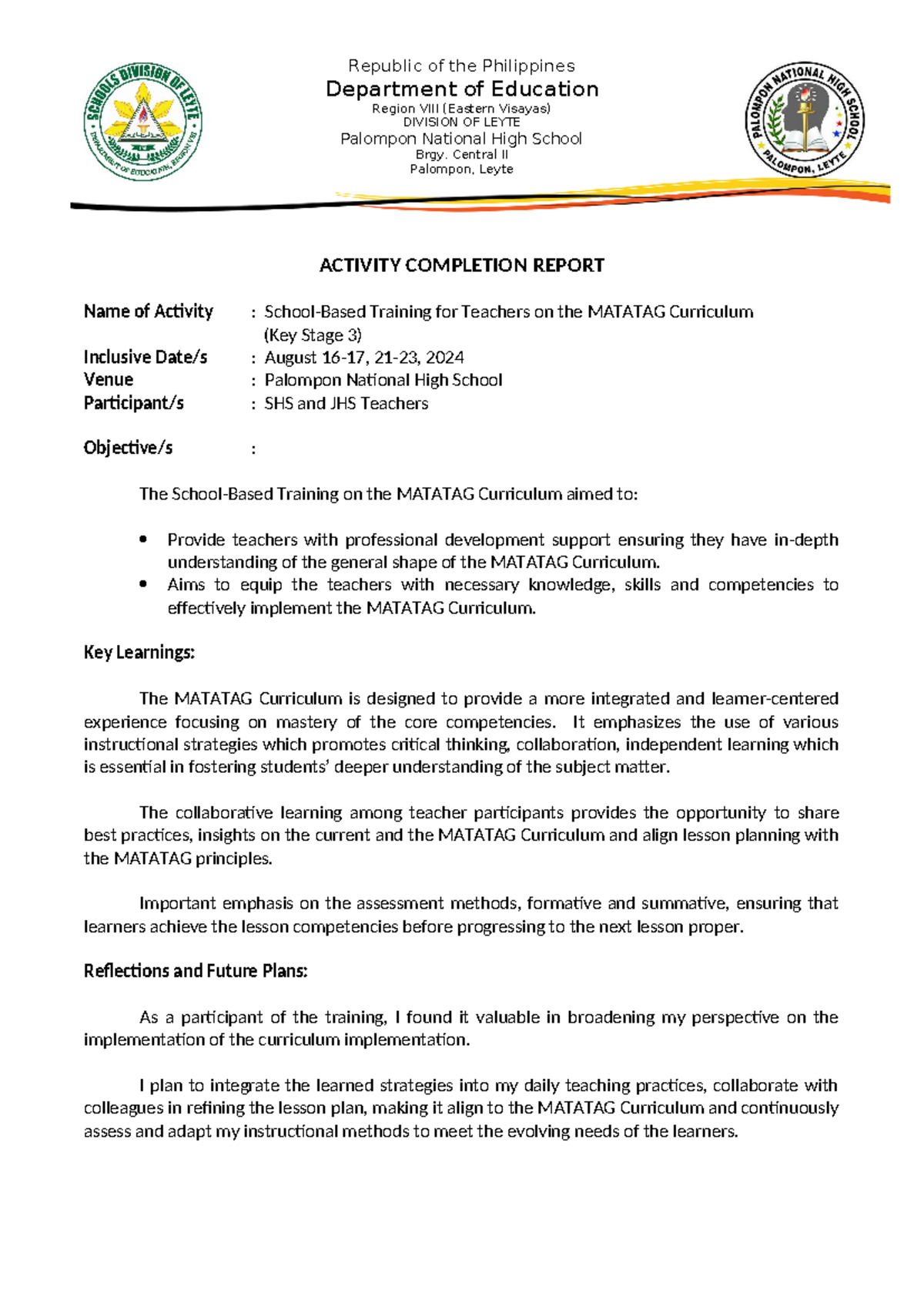 ACR Matatag - Republic of the Philippines Department of Education ...