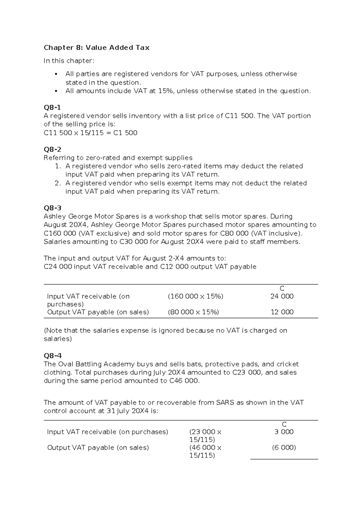 Chapter 8 VAT - Practice material on VAT. Provides all tutorial ...