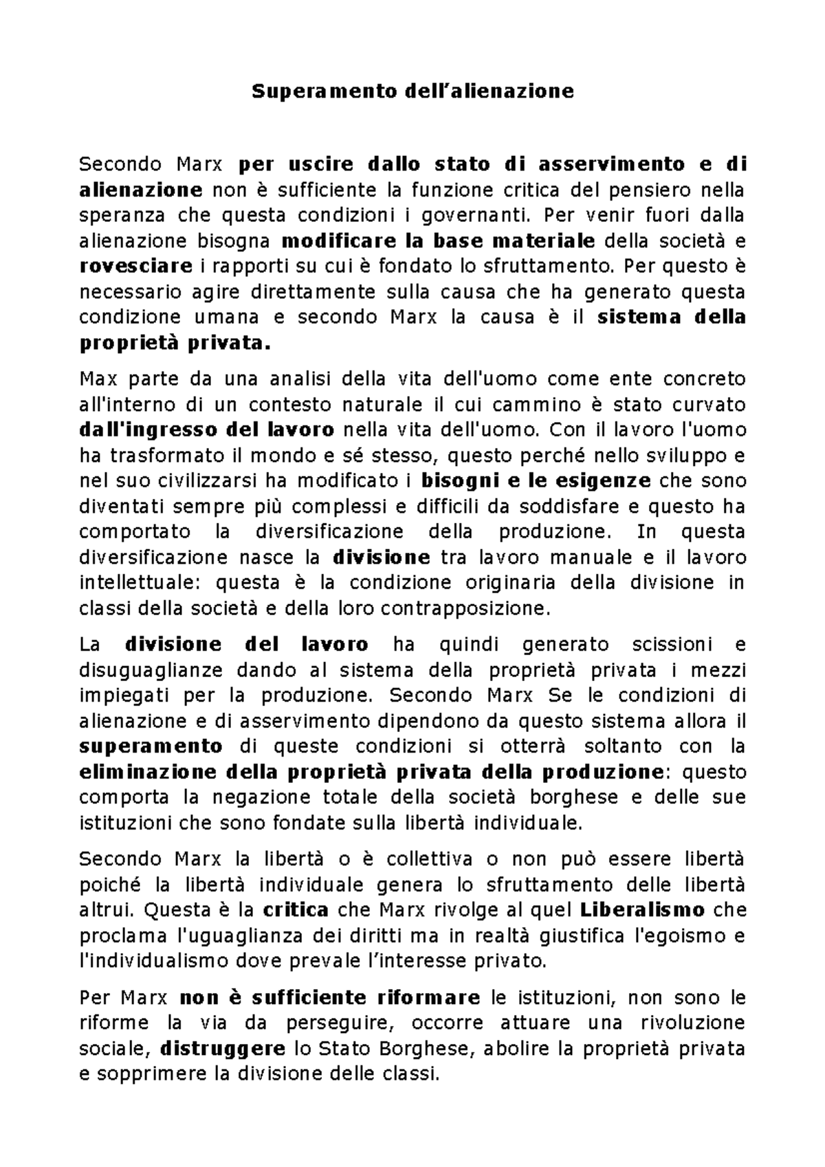 Superamento dell'alienazione - Superamento dell’alienazione Secondo ...