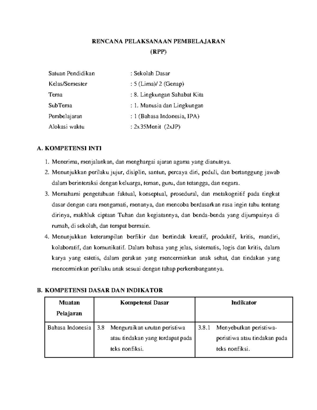 Pembelajaran Terpadu (contoh RPP lama) - RENCANA PELAKSANAAN ...