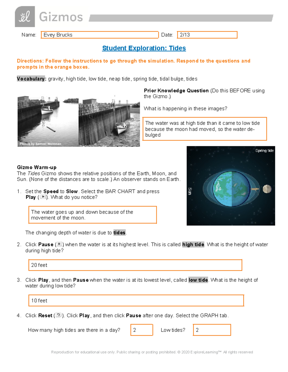 Copy of Tides SE - mhm - Name: Evey Brucks Date: 2/ Student Exploration ...
