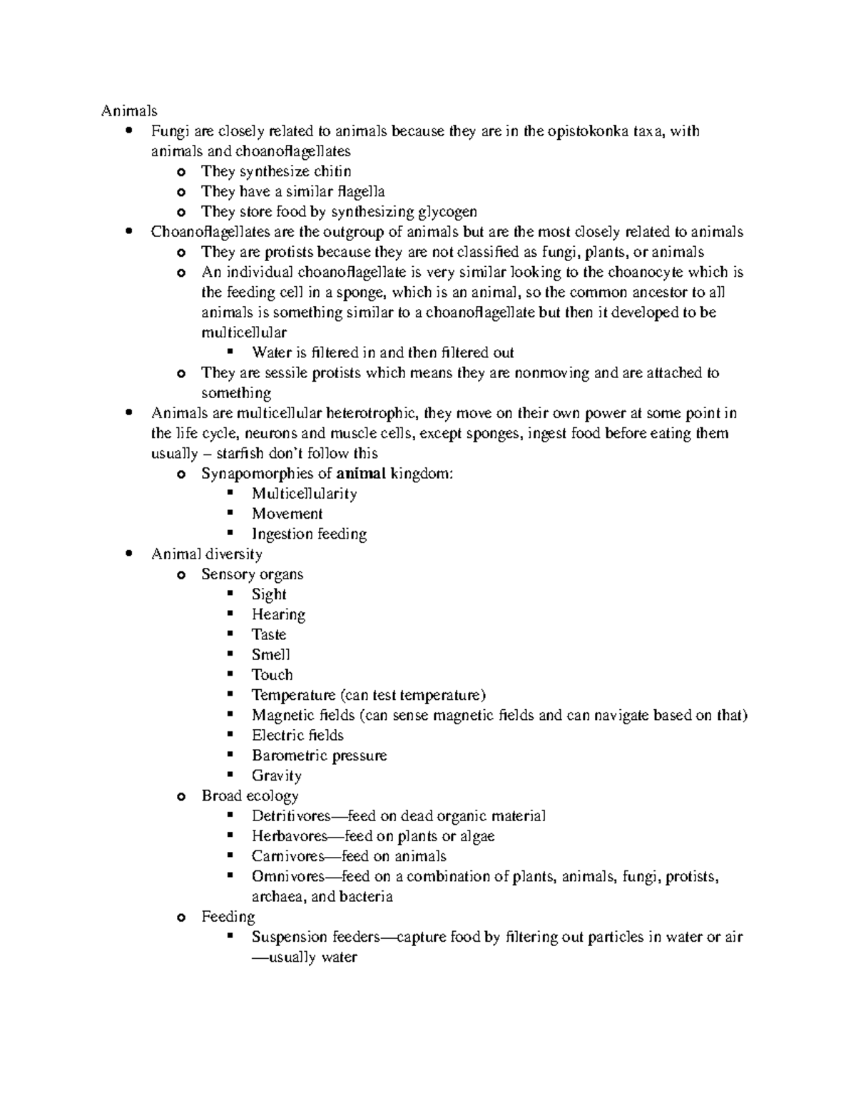 Animals - Lecture notes 20 - Animals Fungi are closely related to ...