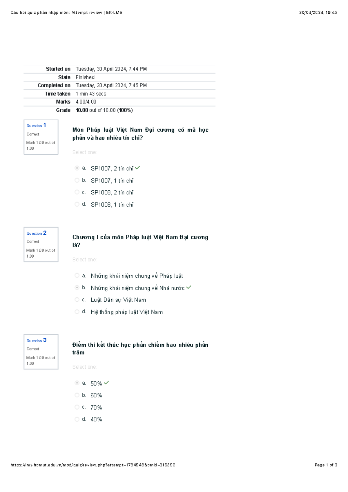 Câu-hỏi-quiz-phần-nhập-môn -Attempt-review-BK-LMS - Câu hỏi quiz phần nhập môn: Attempt - Studocu