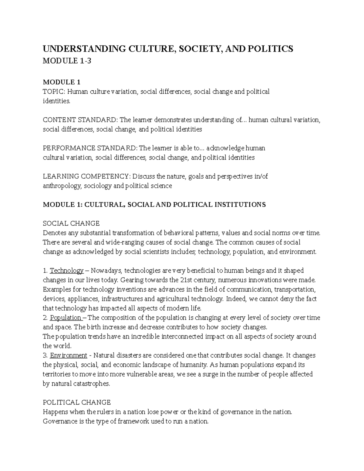 UCSP - Understanding Culture, Society, And Politics Reviewer Notes Q1 ...