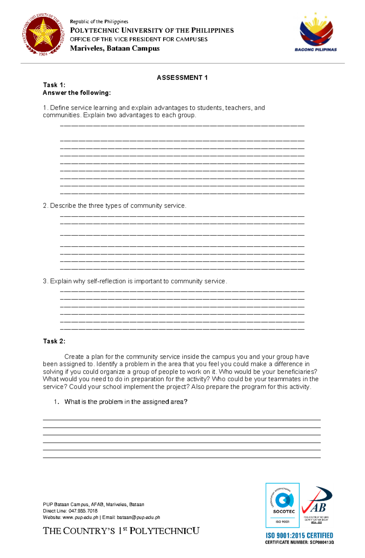 CWTS- Assessment- Portfolio - POLYTECHNIC UNIVERSITY OF THE PHILIPPINES ...