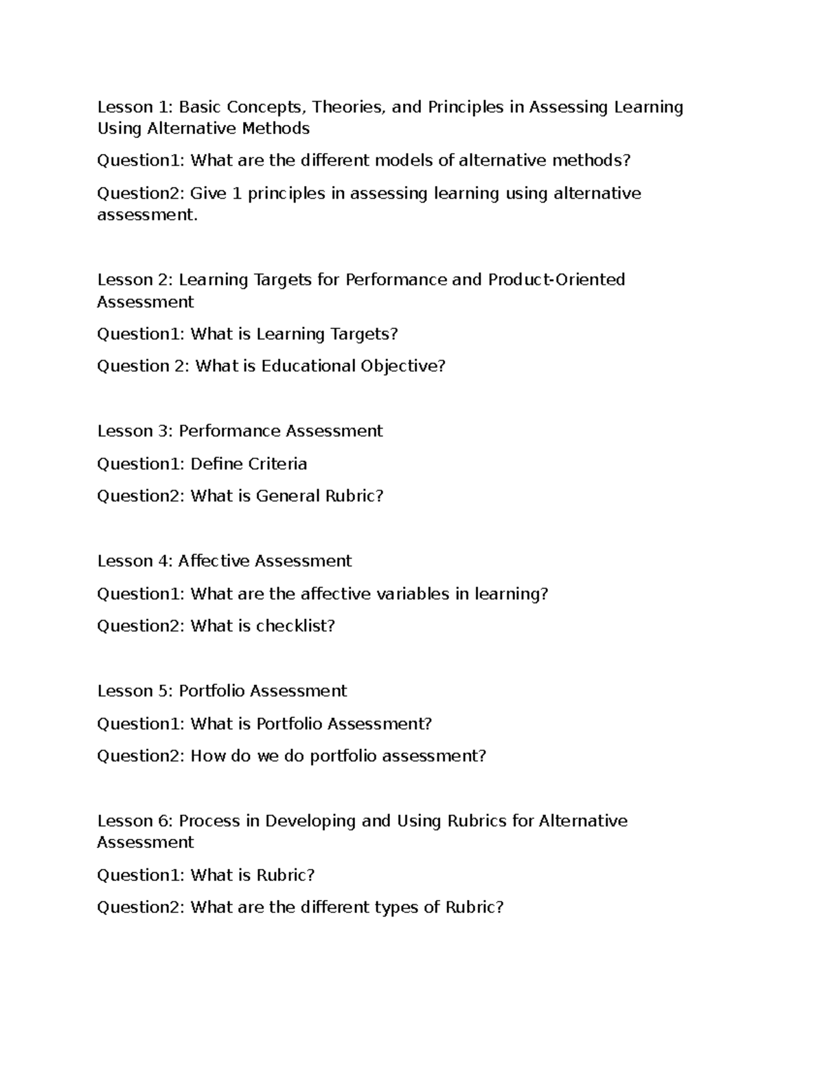 Assessmentinlearning 2 - Lesson 1: Basic Concepts, Theories, and Principles in Assessing ...