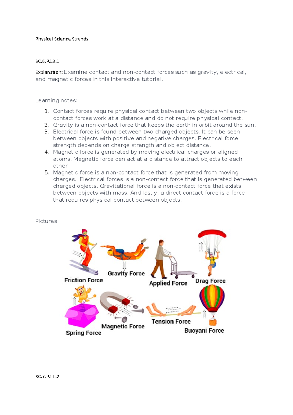 Physical Science Strands - 6.P. Explanation: Examine contact and non ...