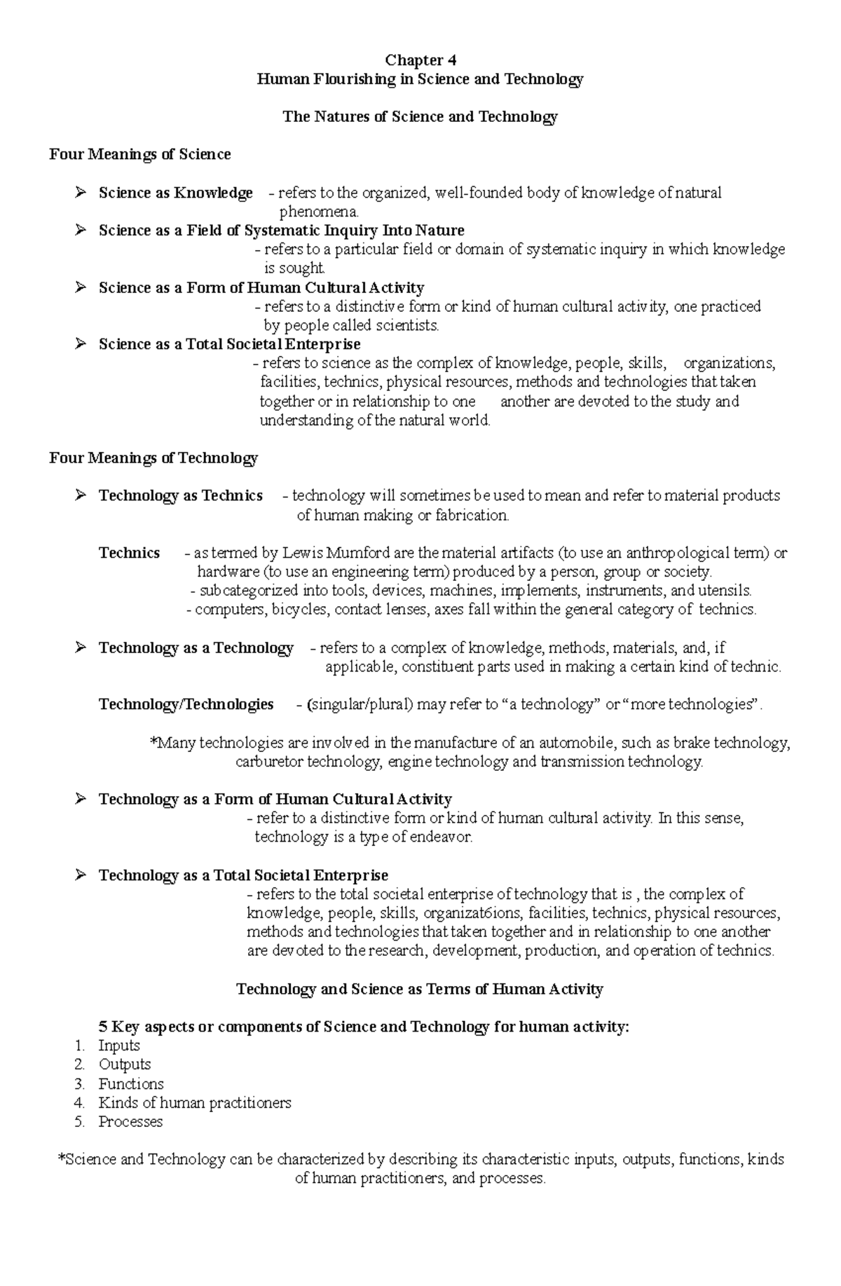 Fact Sheet in sts - Lecture notes 1 - Chapter 4 Human Flourishing in ...