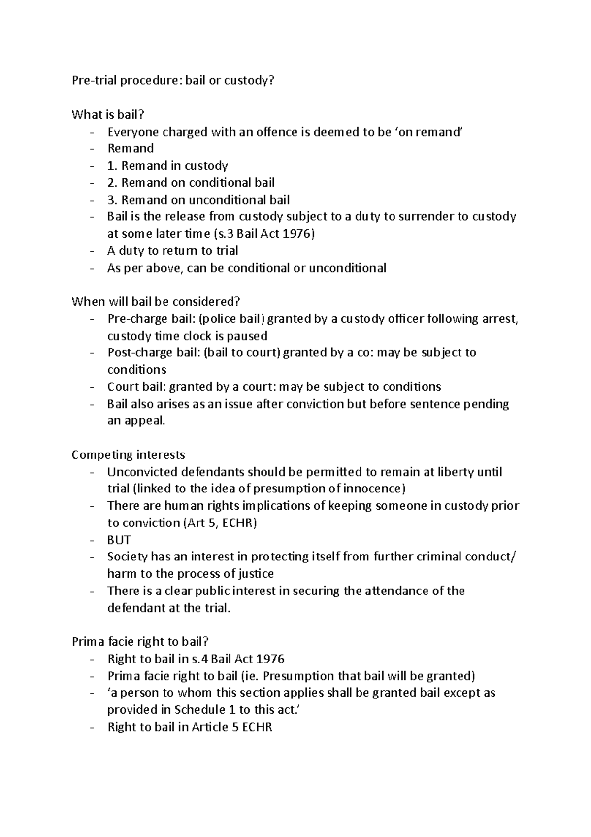 Lecture 3 - Pre-trial procedure: bail or custody? What is bail ...