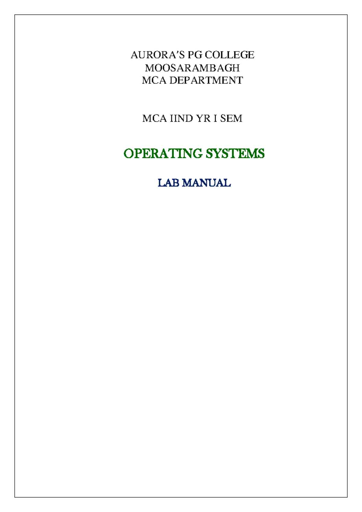 Os-lab-manual - Operating system notes - AURORA’S PG COLLEGE ...