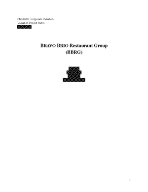 BBRG Part II Writeup - FNCE207: Corporate Valuation Valuation Project ...