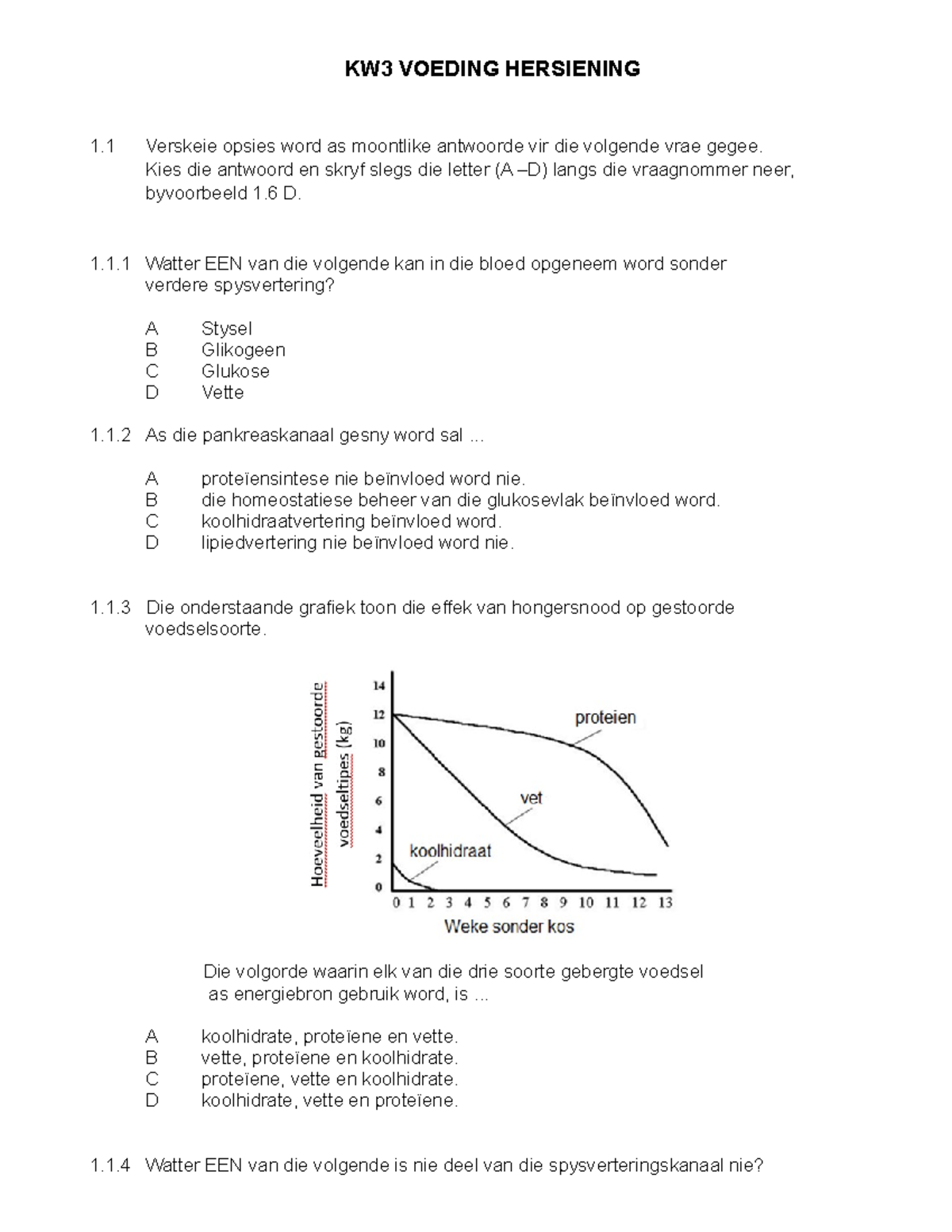 KW3 Menslike Voeding hersiening - KW3 VOEDING HERSIENING 1 Verskeie ...
