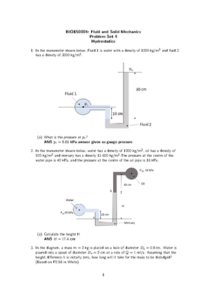 Fluid-Problem-8 - Fluid Mechanics Problem 8 - BIOE50004: Fluid and ...