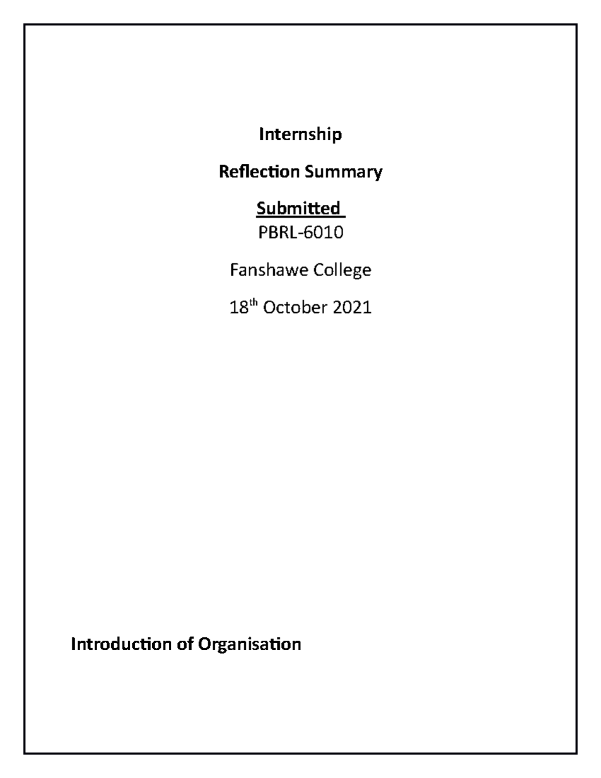 Submission - per Internship report - Internship Reflection Summary ...