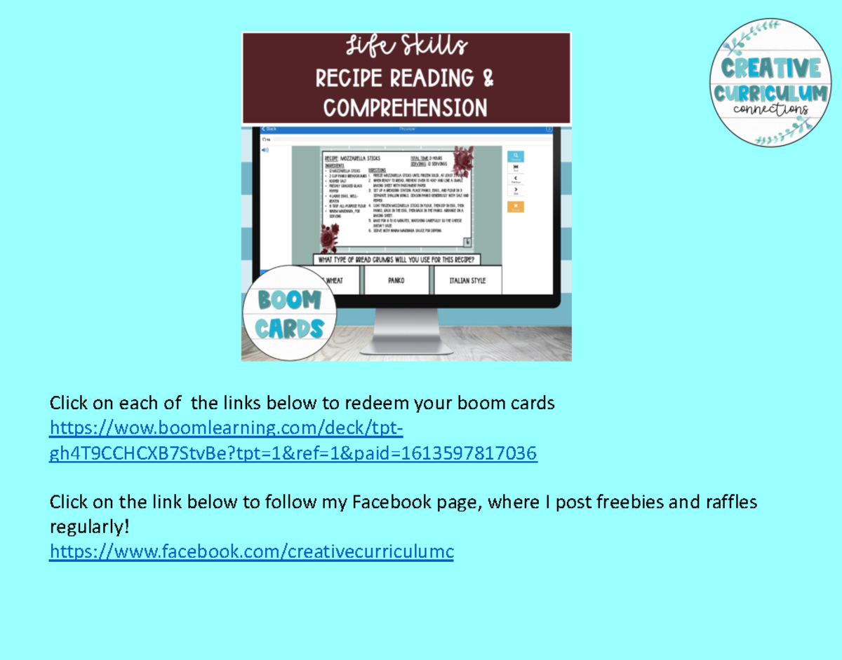 Life Skills Cooking Recipe Readingand Comprehension Boom Cards 2-1 ...