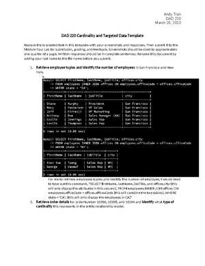 DAD 220 Module Four Major Activity - Replace the bracketed text with your screenshots and brief ...