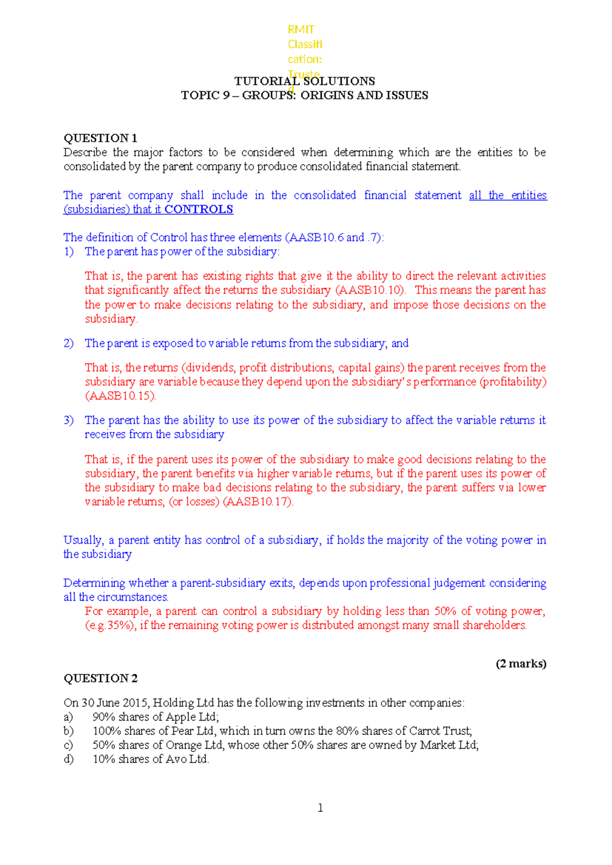 Topic 9 Tutorial Solutions-1 - Classifi cation: Truste d TUTORIAL ...