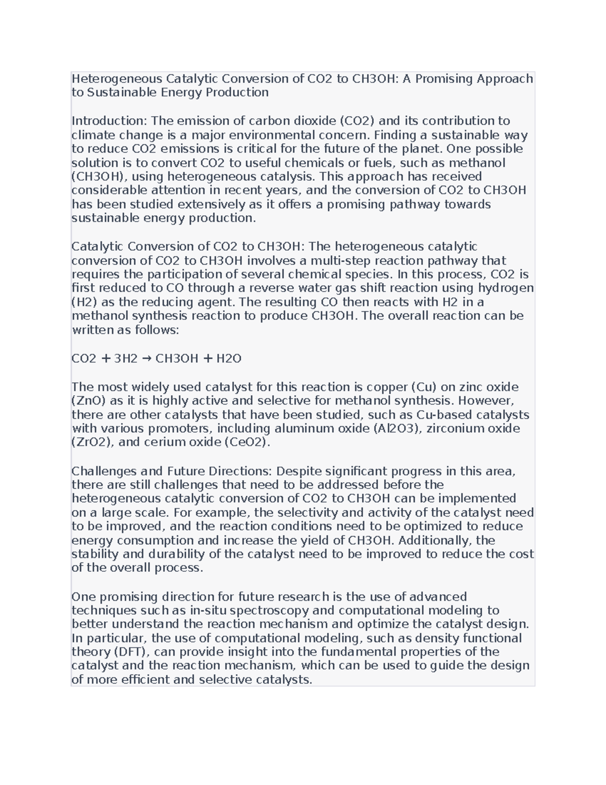 Heterogeneous Catalytic Conversion of CO2 to CH3OH - A Promising ...