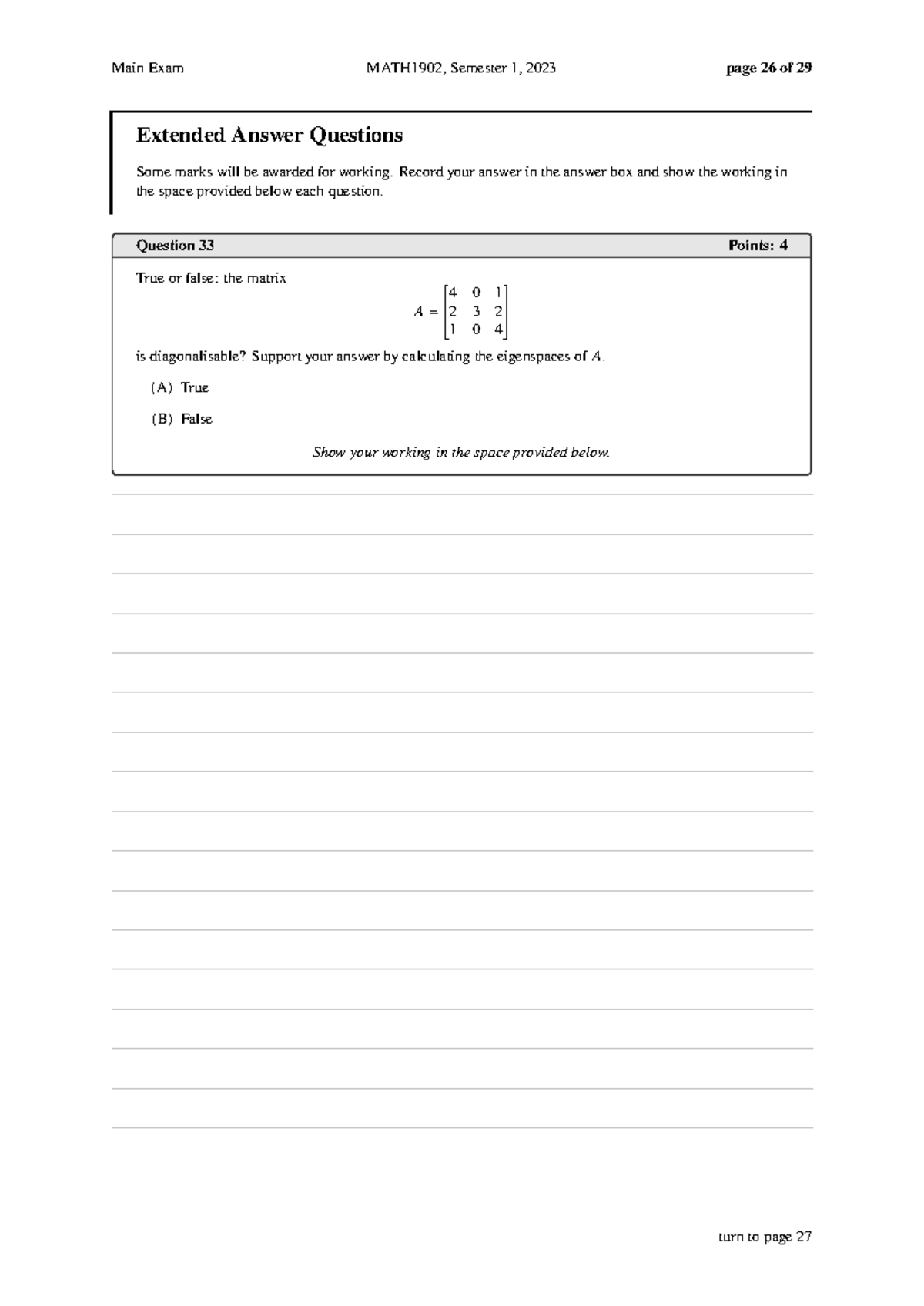 MATH1902 2023 Extended Responses - Extended Answer Questions Some marks ...