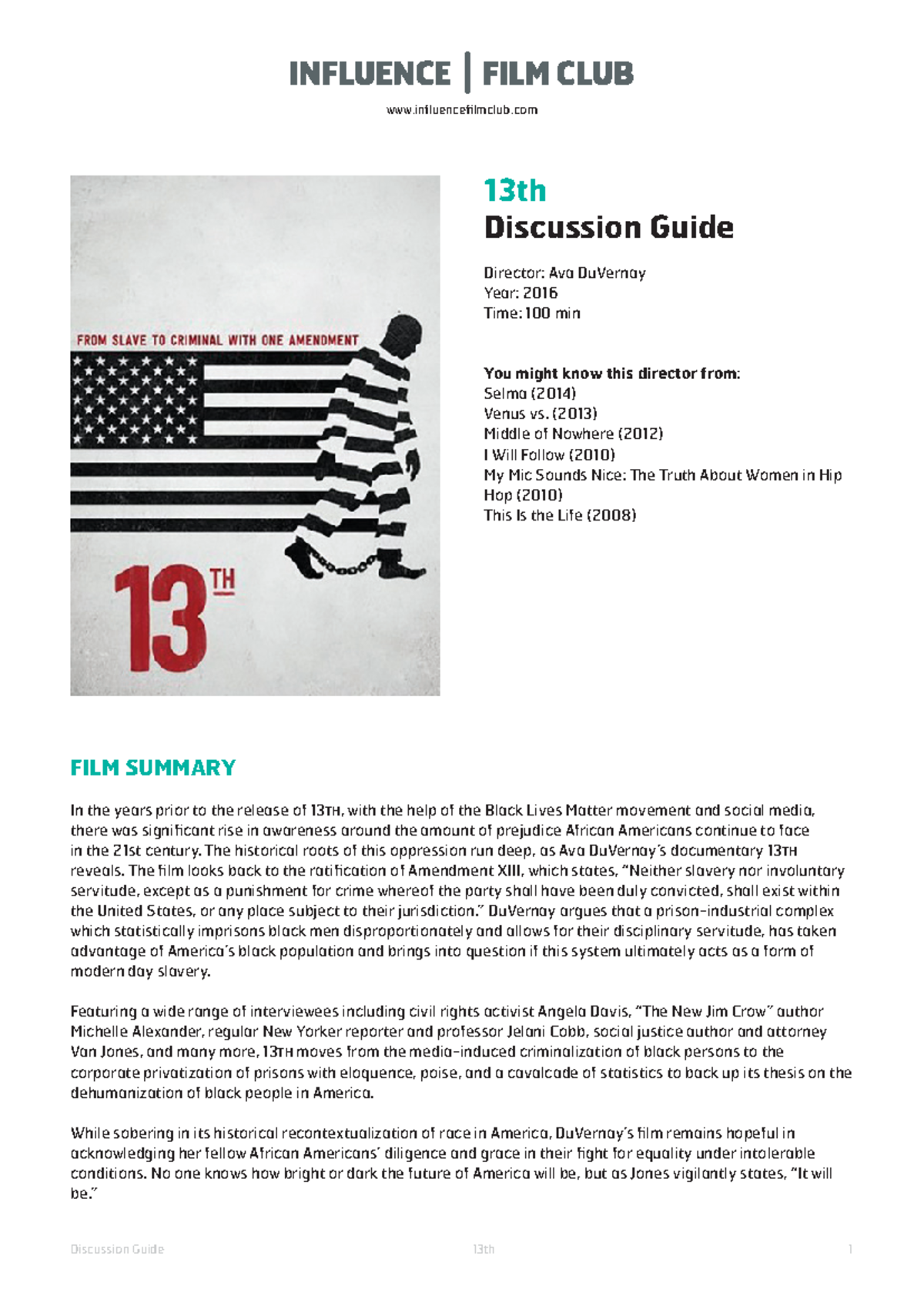 13th-Discussion-Guide - FILM SUMMARY In the years prior to the release ...